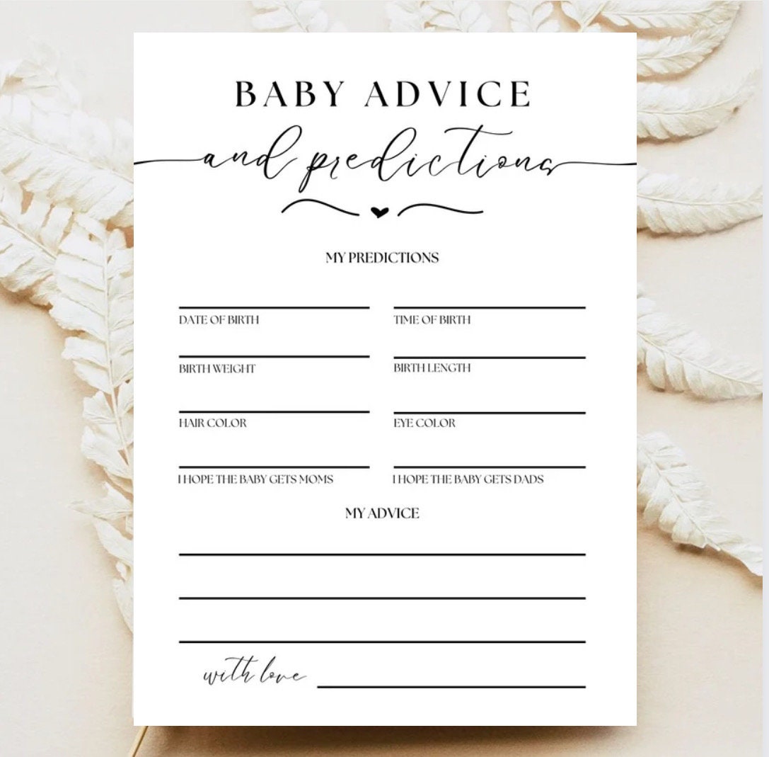 Baby Advice and Predictions Sign and Cards, Baby Shower Games, Advice ...