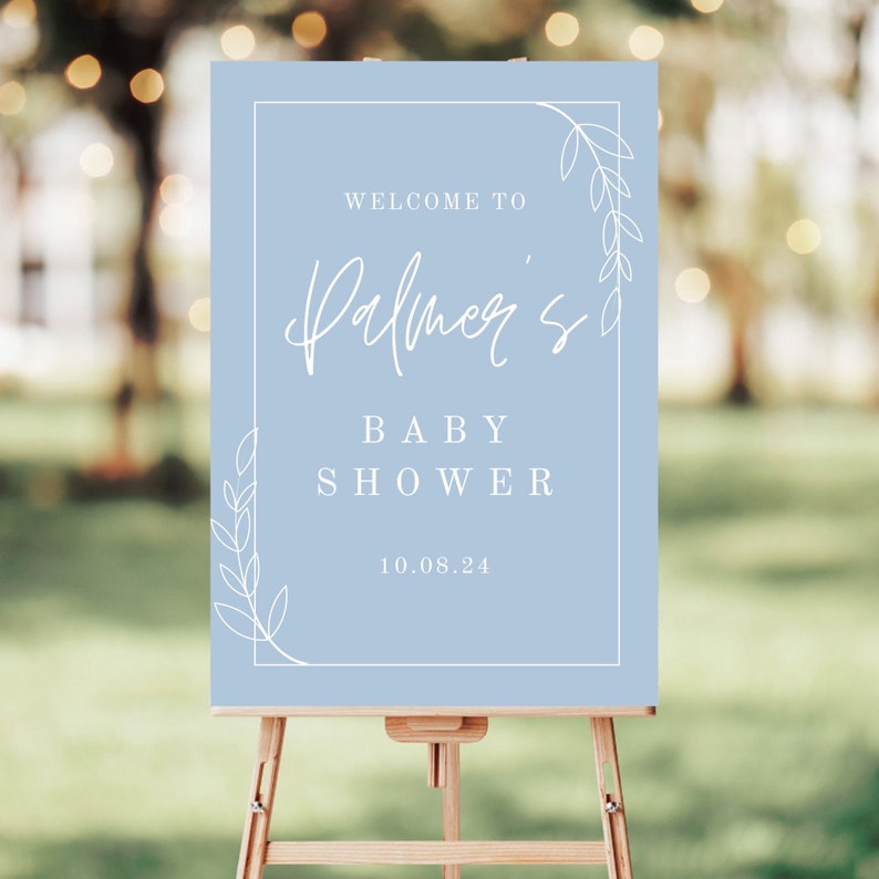 Minimalist Blue Baby Shower Welcome Sign, Boy Baby Shower Welcome ...