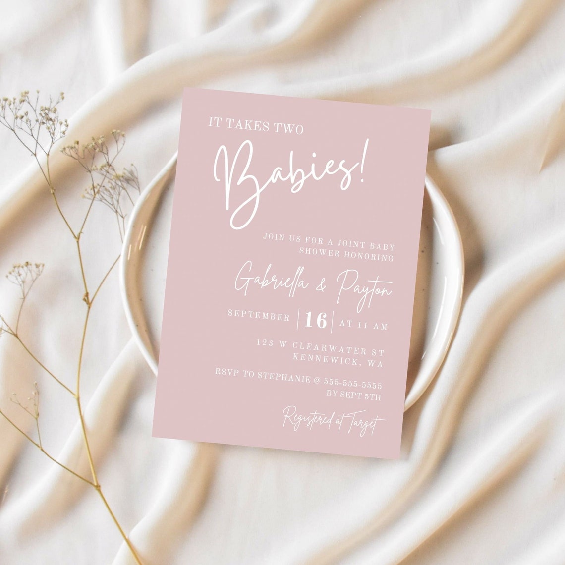 Joint Baby Shower Invitation Template, Double Baby Shower Invitation ...