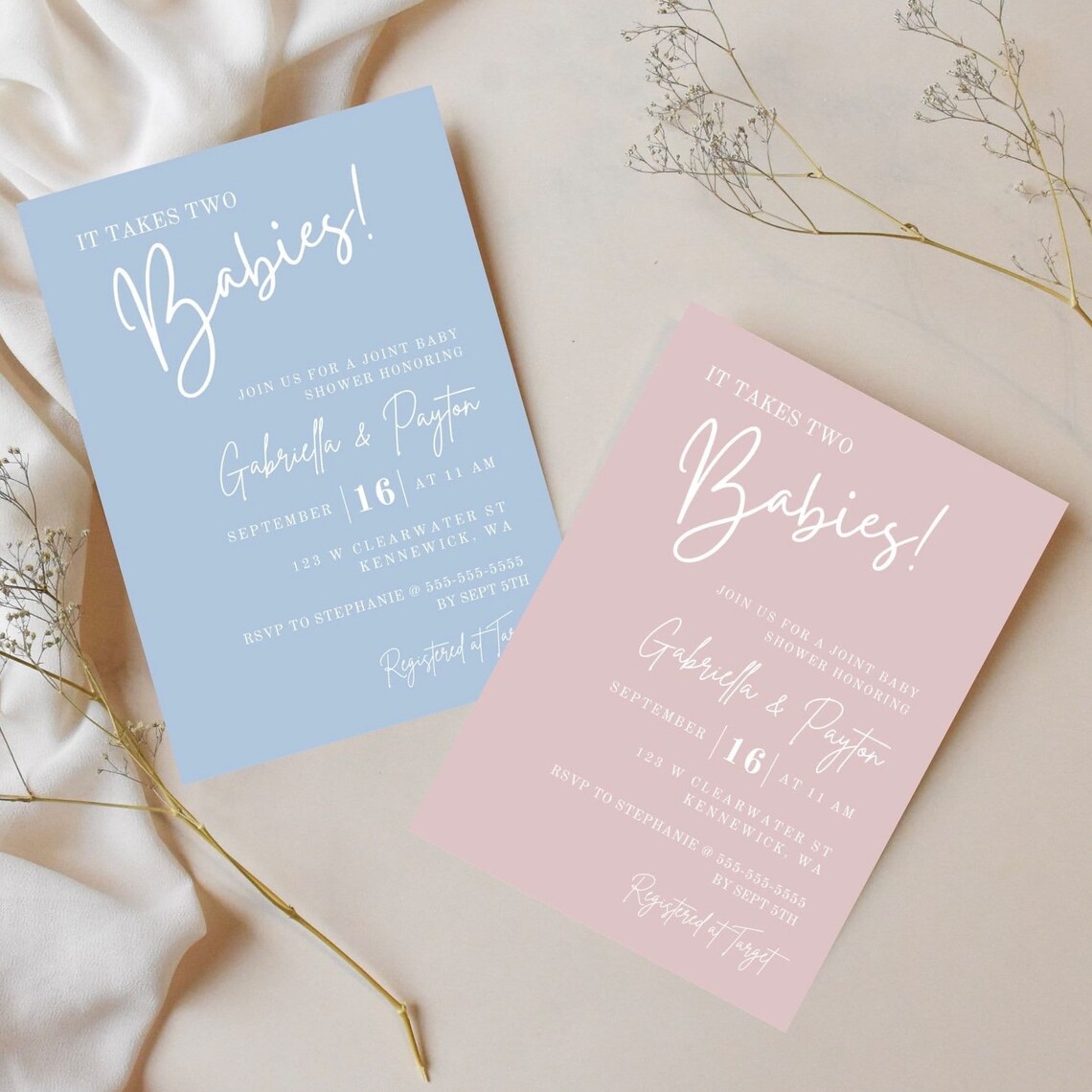 Joint Baby Shower Invitation Template, Double Baby Shower Invitation ...
