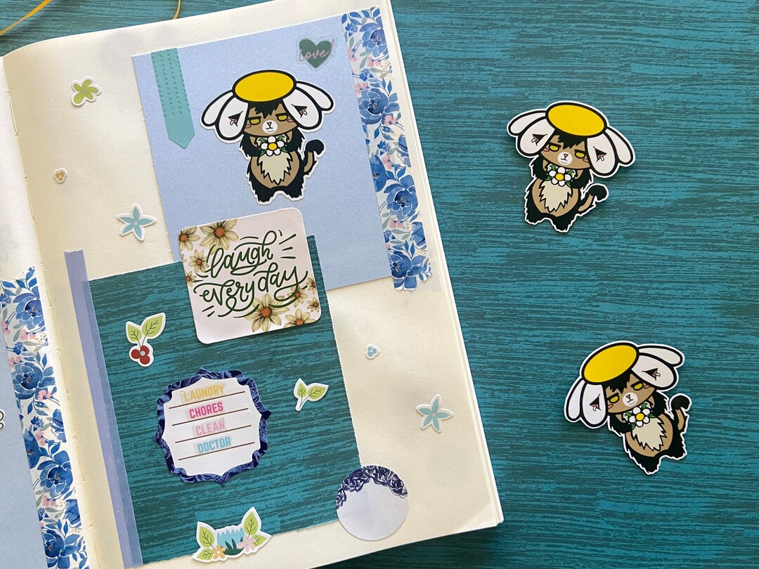 Daisy Tabby Cat Sticker Cat Flower Hat Sticker Glossy Vinyl Sticker ...