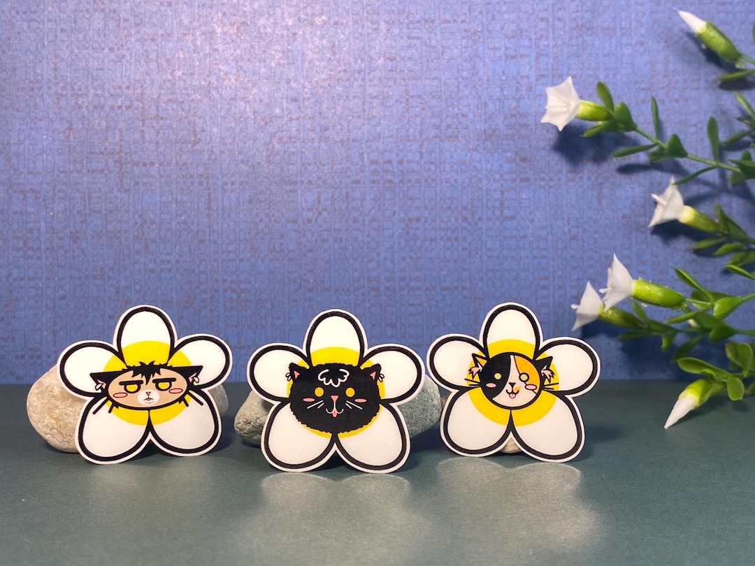 Flower Head Cat Stickers: Calico, Tabby, Black Cat - Waterproof Vinyl ...