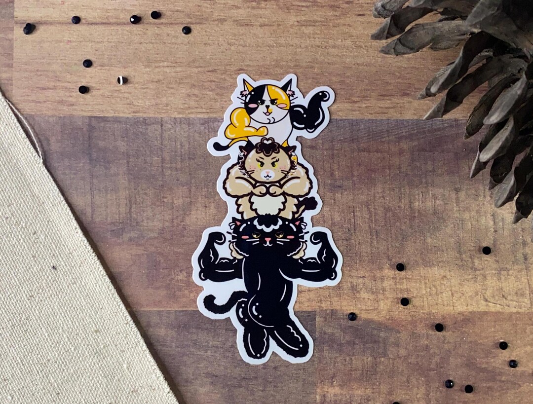 Funny Muscle Cat Stack Laminated Vinyl Sticker - Cat Lover Gift - Etsy