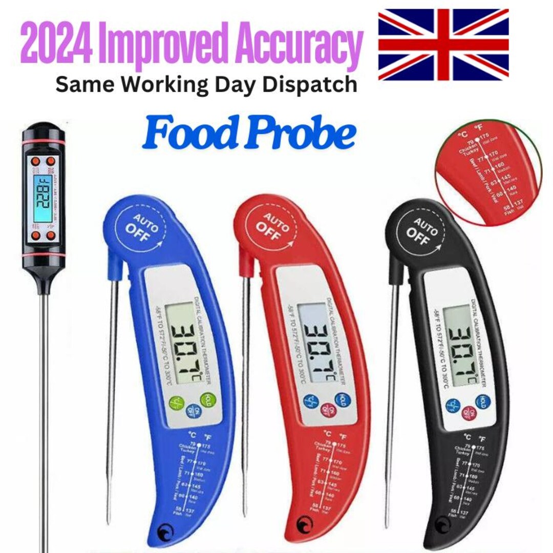 Digital Food Thermomete Probe Instant Read Accuracy Foldable Meat BBQ ...