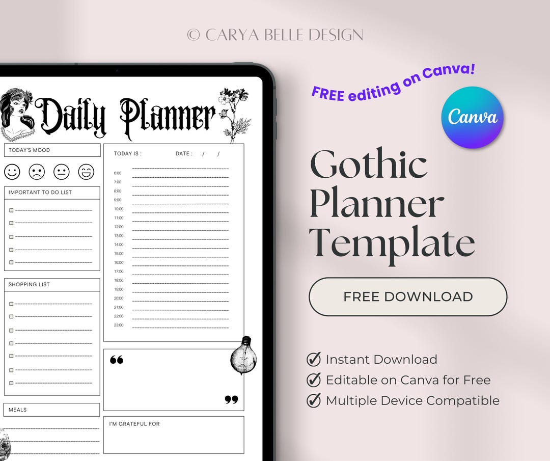 Gothic Daily Planner Template, Dark Academia Inspired Printable, Dark ...
