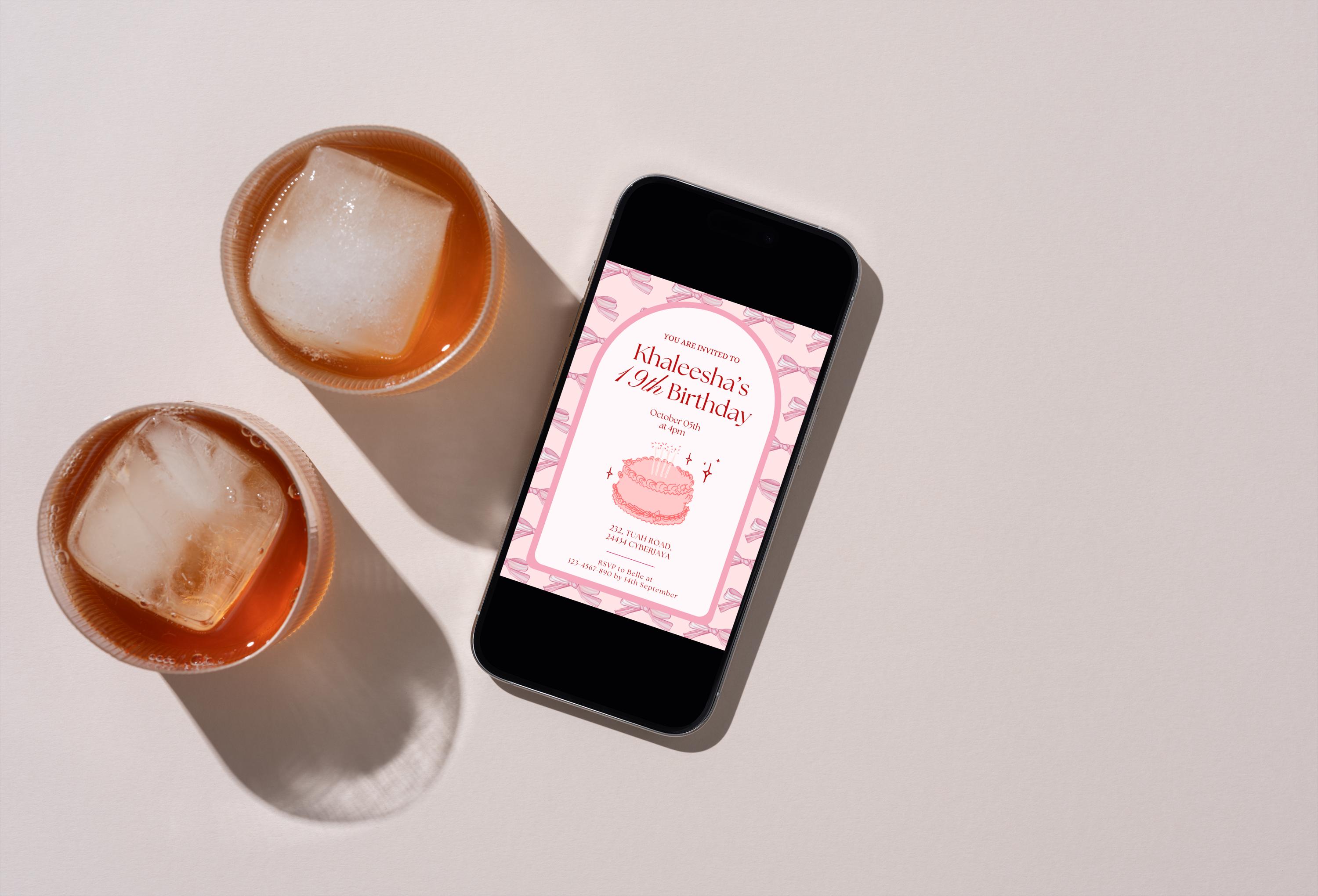 Pink Ribbon Birthday Party Invitation, Sweet Pink Ribbon Birthday ...