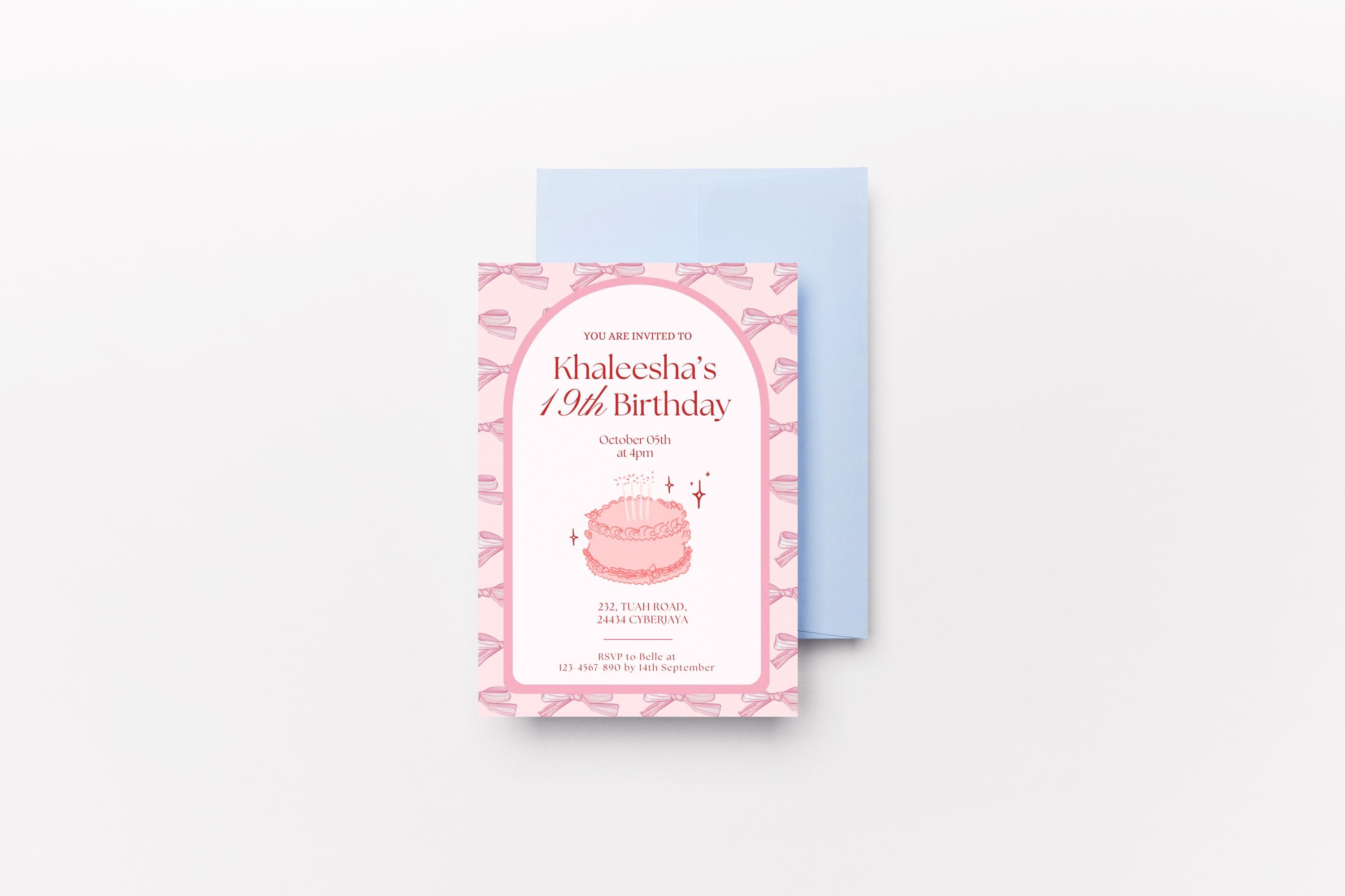 Pink Ribbon Birthday Party Invitation, Sweet Pink Ribbon Birthday ...