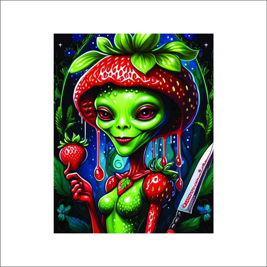 Strawberry Alien Art AI Generated Art Print Digital Download Printable ...