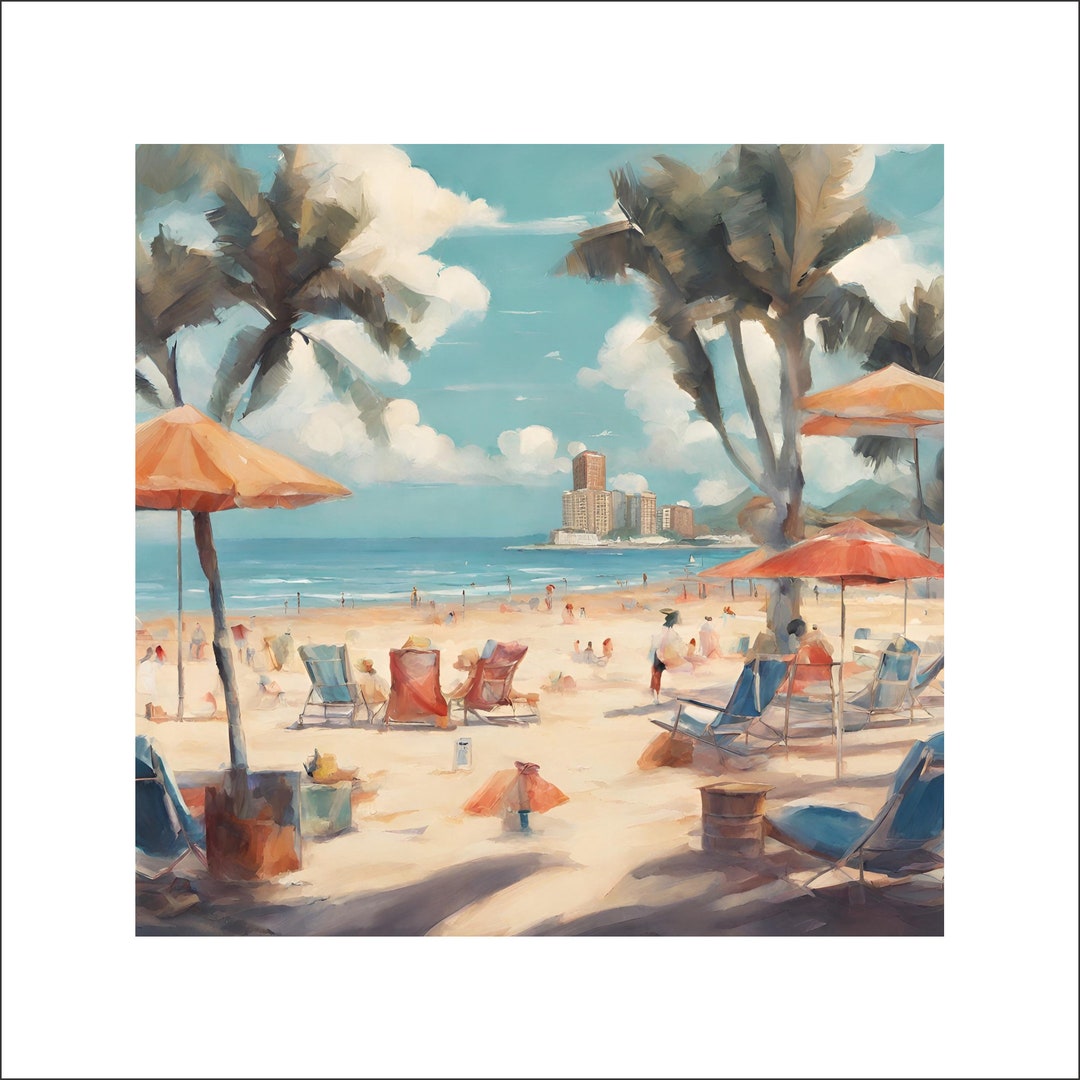 Vintage Beach Scene Art Print Wall Decor Art Digital Wall Decor ...