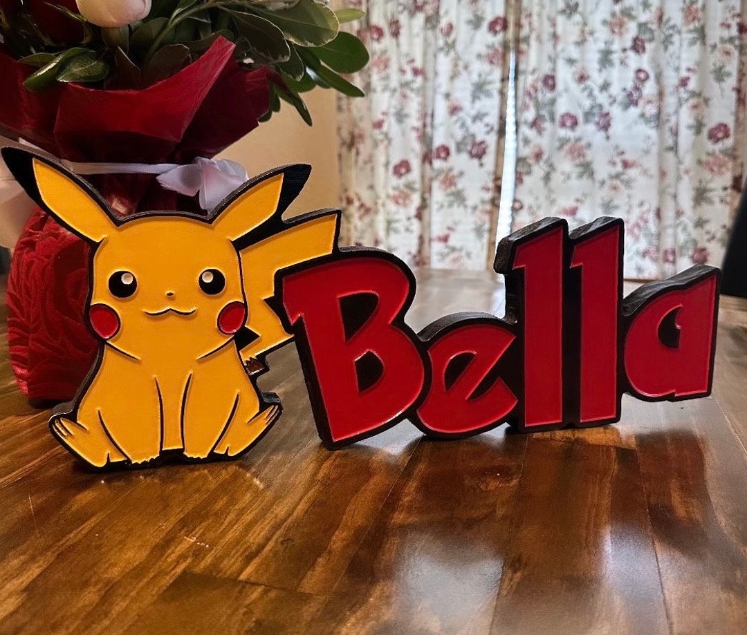 POKEMON Pikachu Custom Wood 2D Carved Character Name Sign Gift Game ...