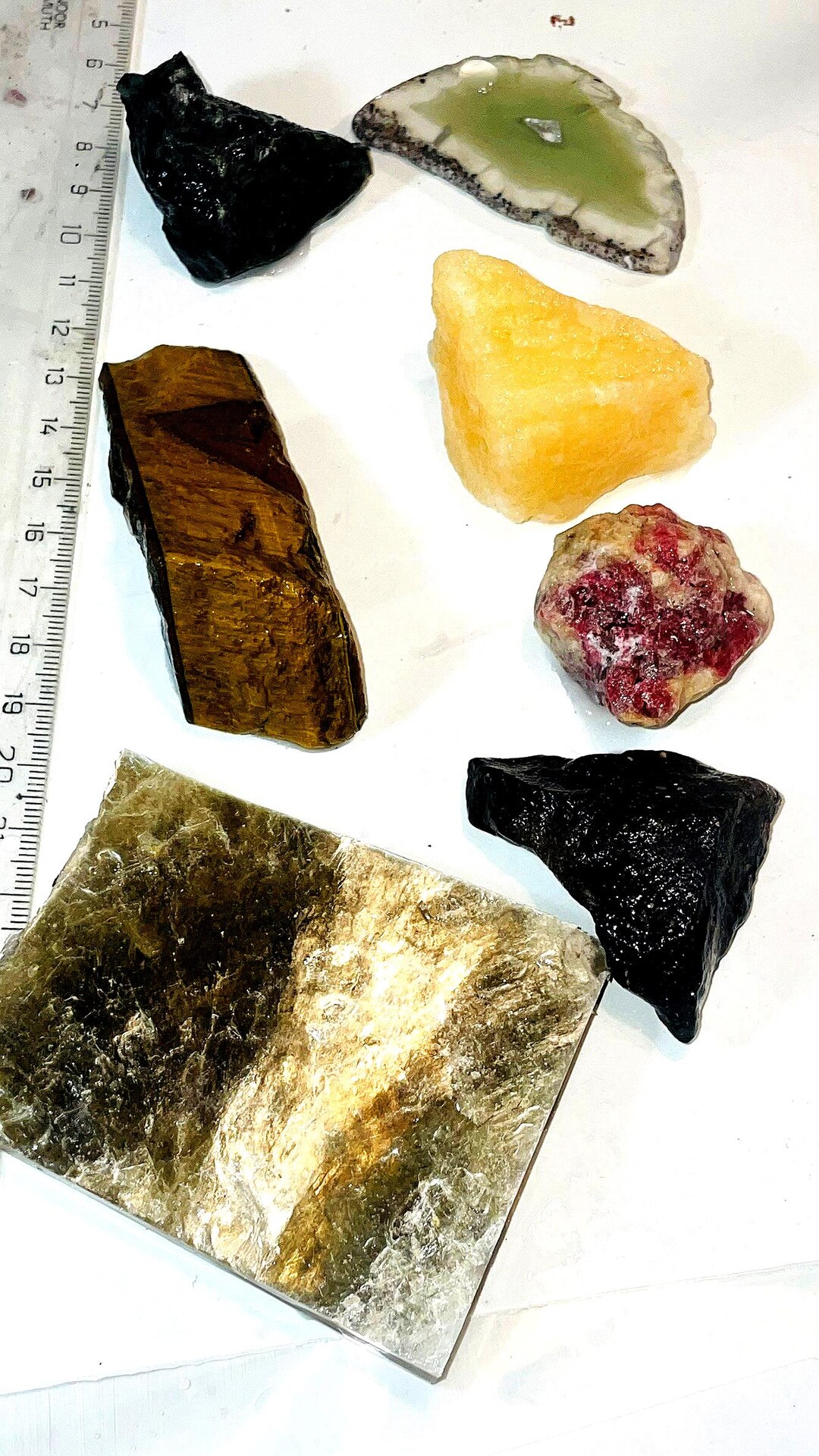 Rough Rock Collection: Emerald,tiger Eye,muscovite,agate,fire Calcite ...