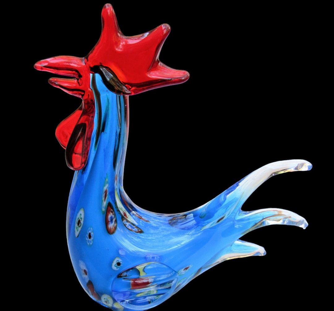 Blown Glass Chicken Figurine Murano Style Blue Millefiori - Etsy