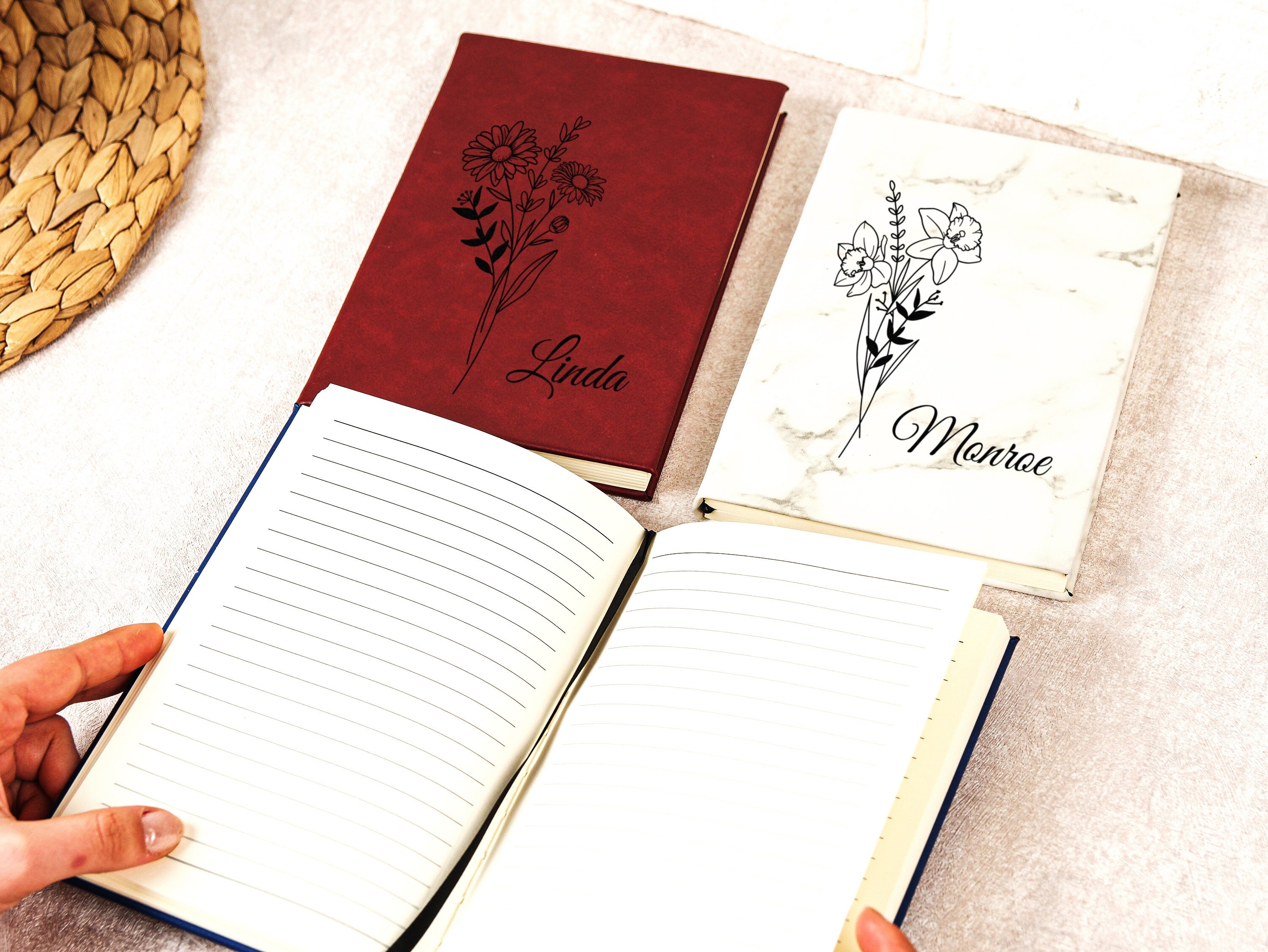Custom Birth Flower Journal, Personalized Leather Journal, Flower ...