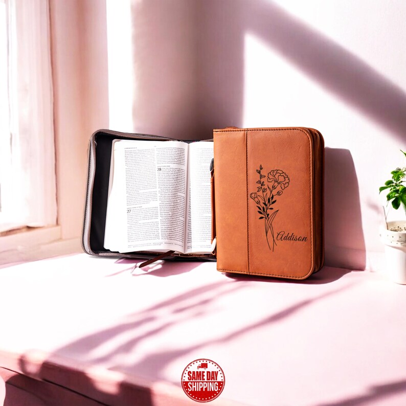 Birth Flower Bible Cover, Leather Bible Cover, Custom Cover, Birth ...