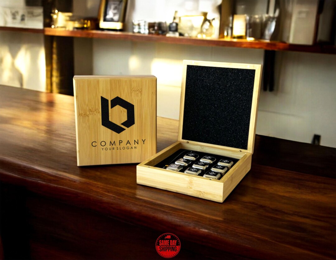 Personalized Company Logo Whiskey Stones Set, Bamboo Whiskey Stone Set ...