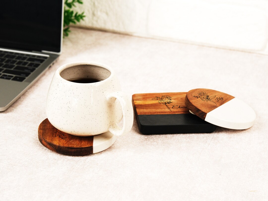 Custom Birth Flower Cup Coaster, Marble and Resin Coaster, Birth Month ...