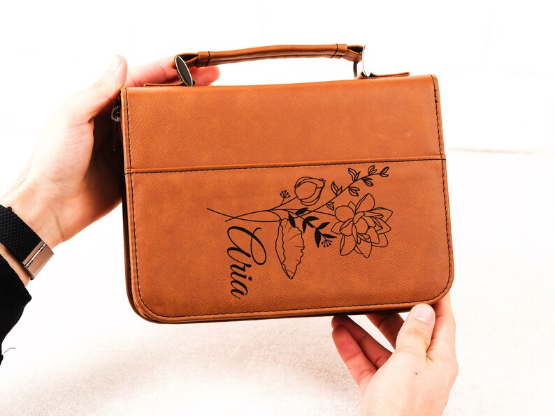 Birth Flower Bible Cover, Leather Bible Cover, Custom Cover, Birth ...