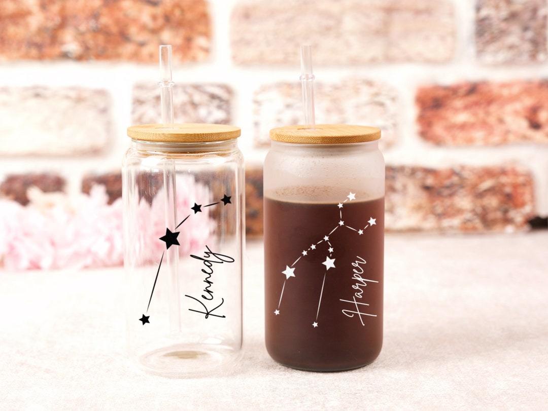 Custom Zodiac Star Glass Cup, Zodiac Star Iced Coffee Cup, Coffee Cup ...