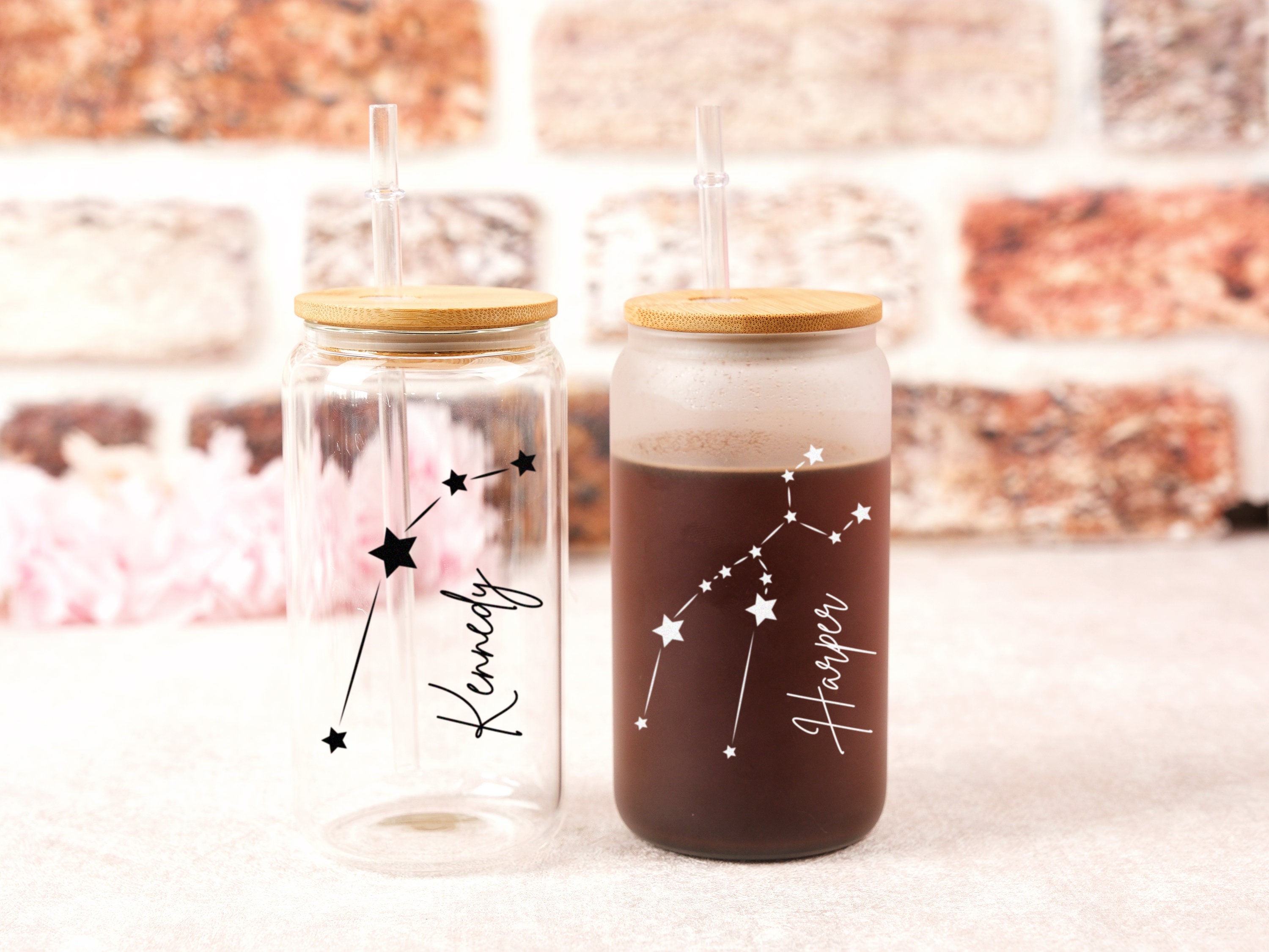 Custom Zodiac Star Glass Cup, Zodiac Star Iced Coffee Cup, Coffee Cup ...
