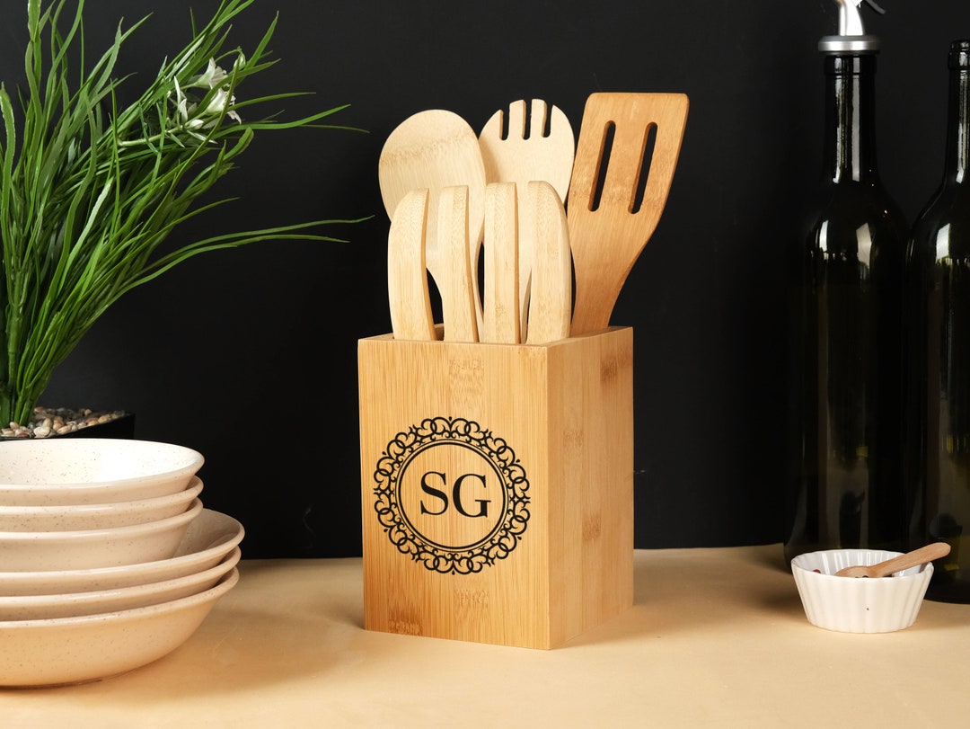 Personalized Bamboo Utensil Holder, Customed Bamboo Utensil Holder ...
