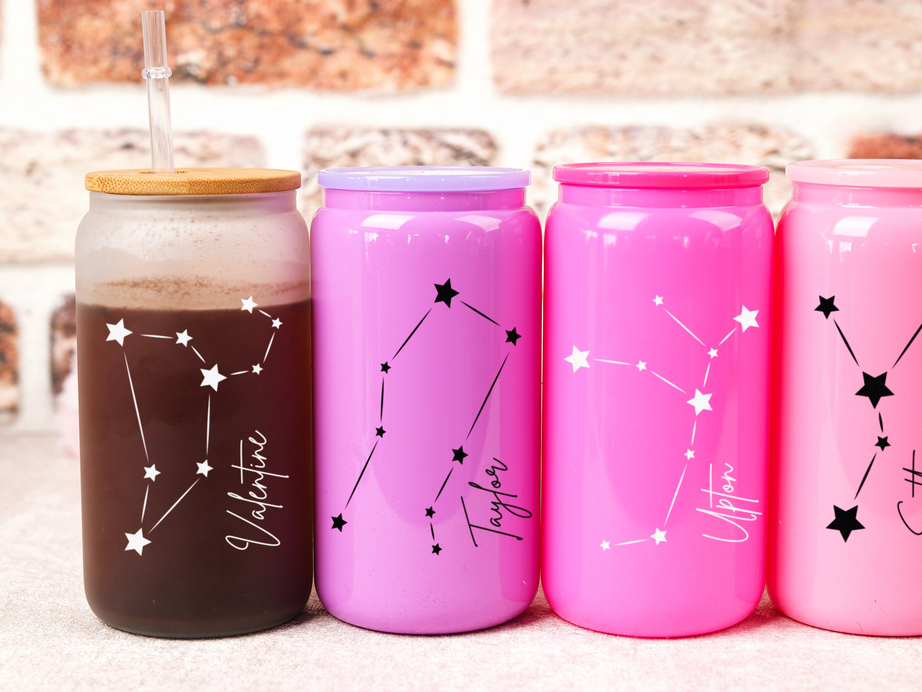 Custom Zodiac Star Glass Cup, Zodiac Star Iced Coffee Cup, Coffee Cup ...