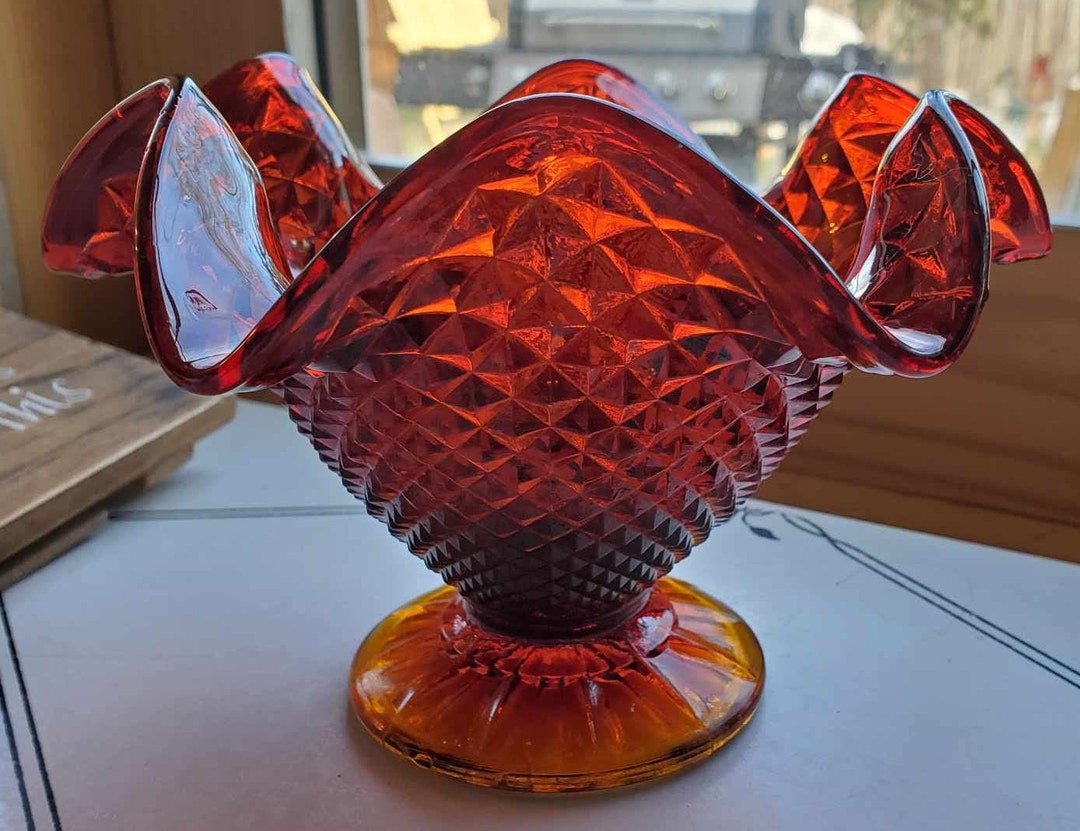 RARE Red Uranium Glass Compote Cadmium Glowing Glass UV Glass Vintage ...