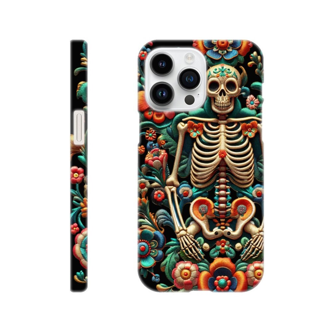 Vintage Floral Skeletons in Slim Phone Case Embroidered Look Phone Case ...