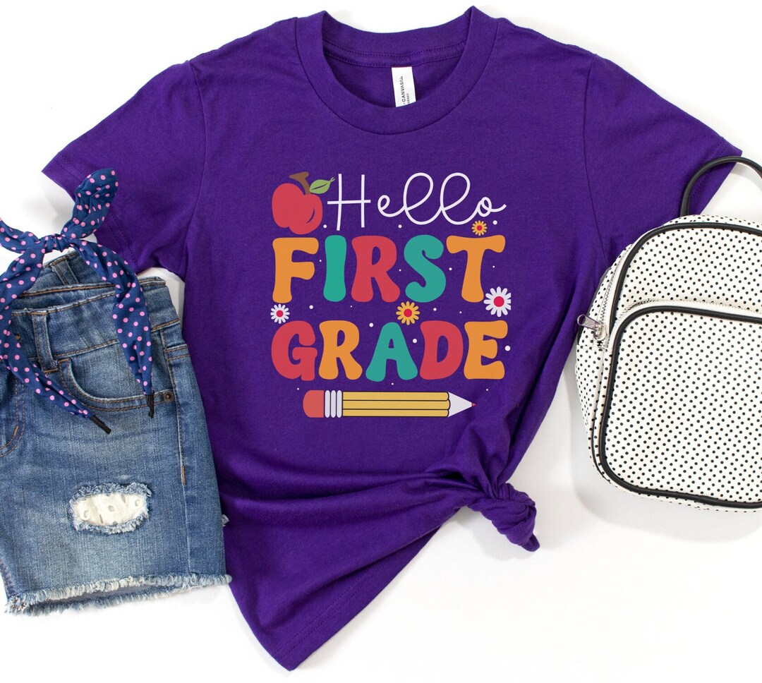 Hello 1st Grade T-shirt, Back to School First Grade T-shirt, First Day ...