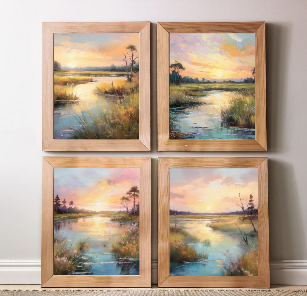 Printable Sunset Marsh Landscape Wall Art Set of 4 Pastel Marshland ...
