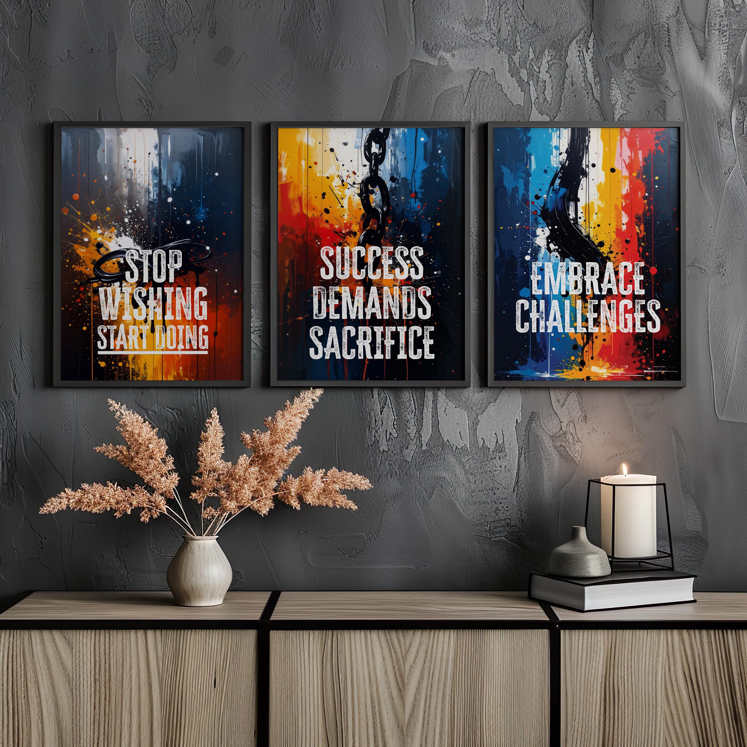 Set of 3 Motivational Posters, Digital Wall Art, Inspirational Quotes ...