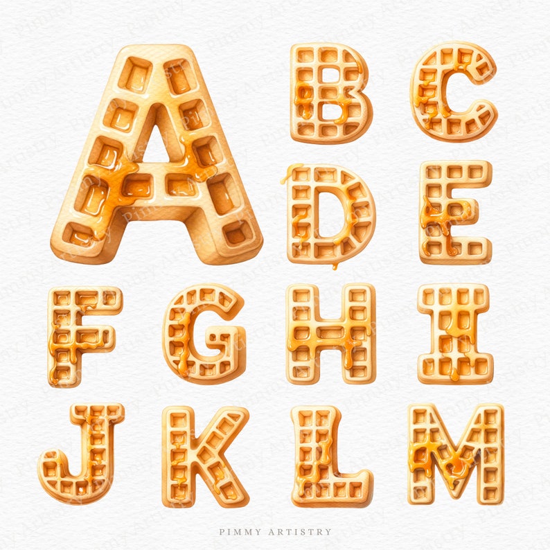 Sweet Waffle Watercolor Clipart: Alphabet & Numbers Set, Waffle Letters ...