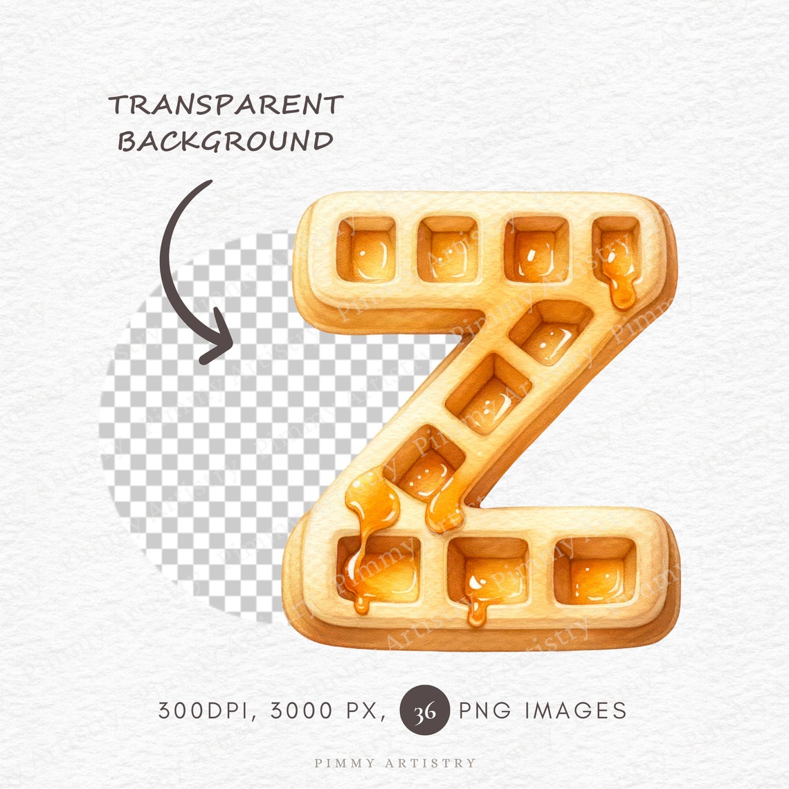 Sweet Waffle Watercolor Clipart: Alphabet & Numbers Set, Waffle Letters ...