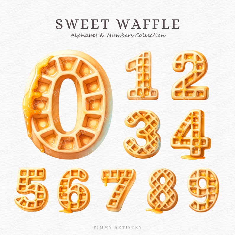 Sweet Waffle Watercolor Clipart: Alphabet & Numbers Set, Waffle Letters ...