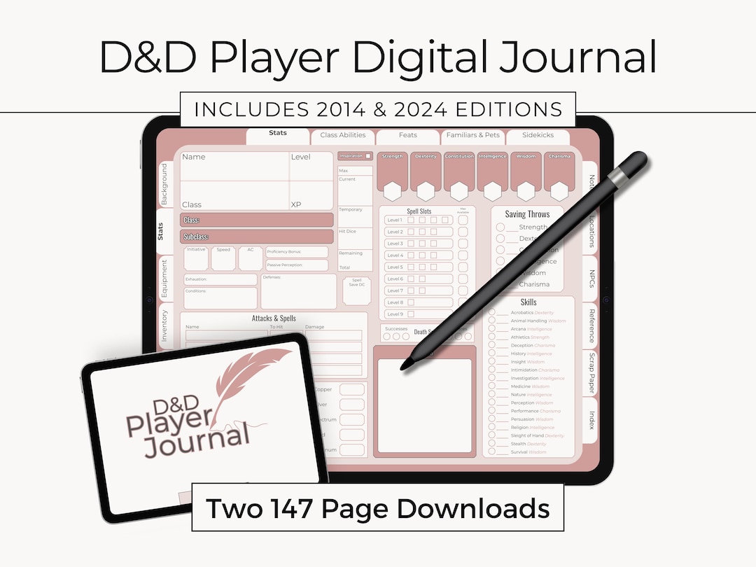 Digital Dnd Player Journal - 2 Version Bundle | Goodnotes Pink Dungeons ...