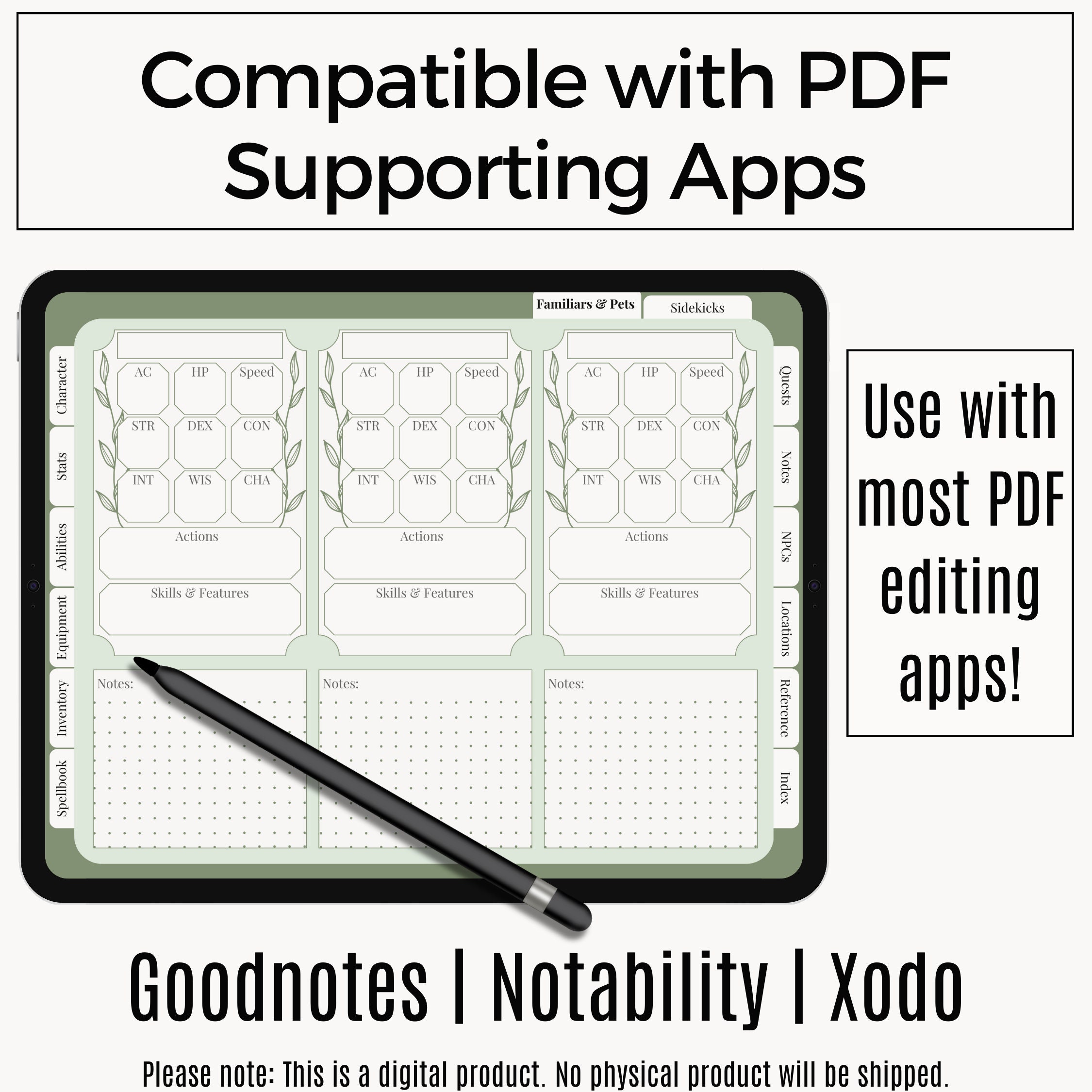 Digital Dnd Player Journal Goodnotes Green Dungeons and Dragons Journal ...