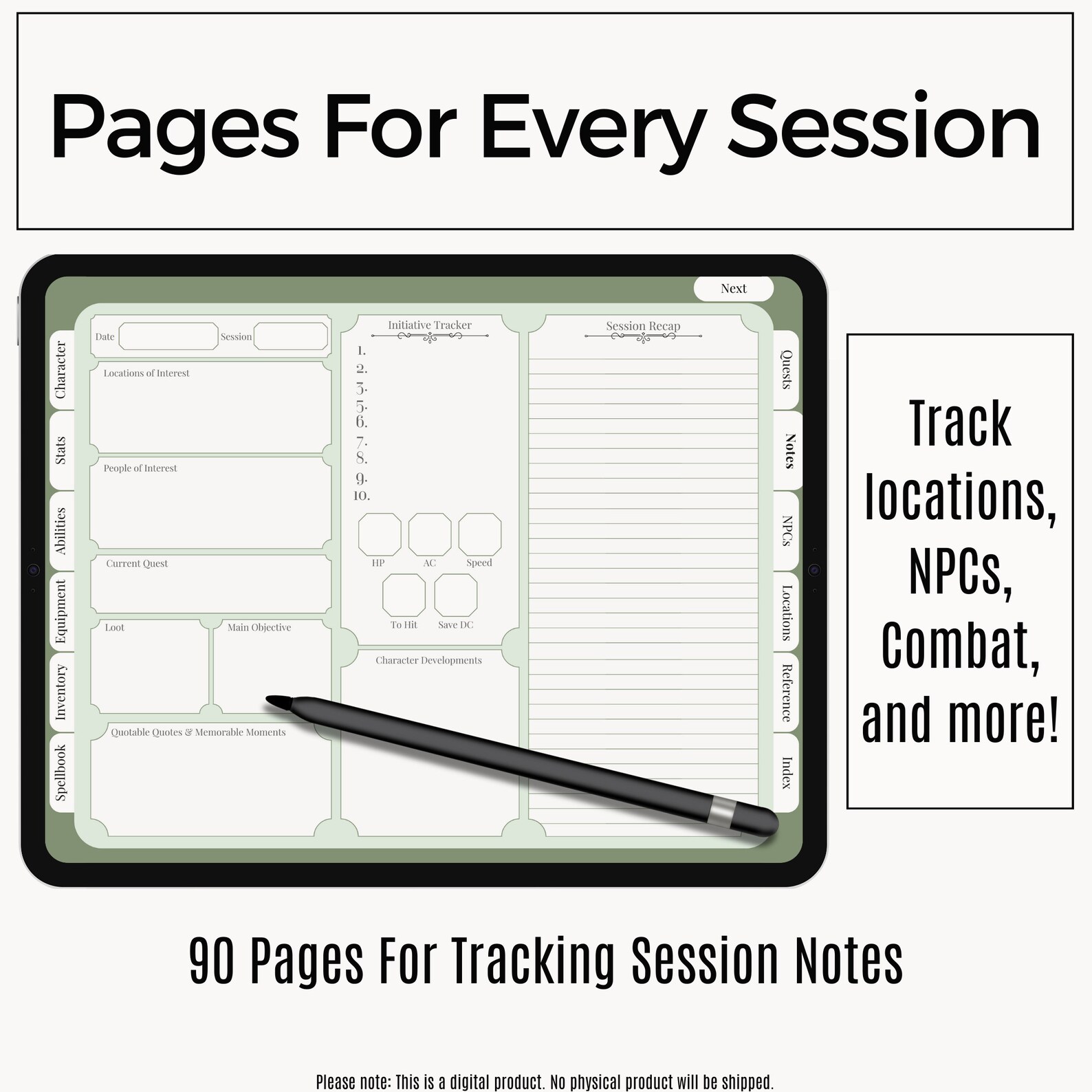 Digital Dnd Player Journal Goodnotes Green Dungeons and Dragons Journal ...