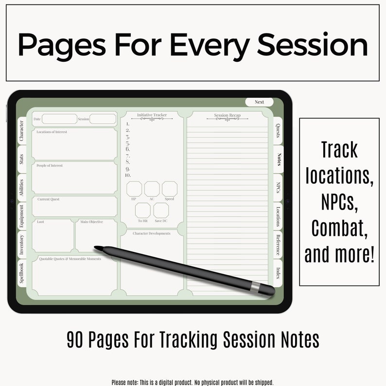 Digital Dnd Player Journal Goodnotes Green Dungeons and Dragons Journal ...