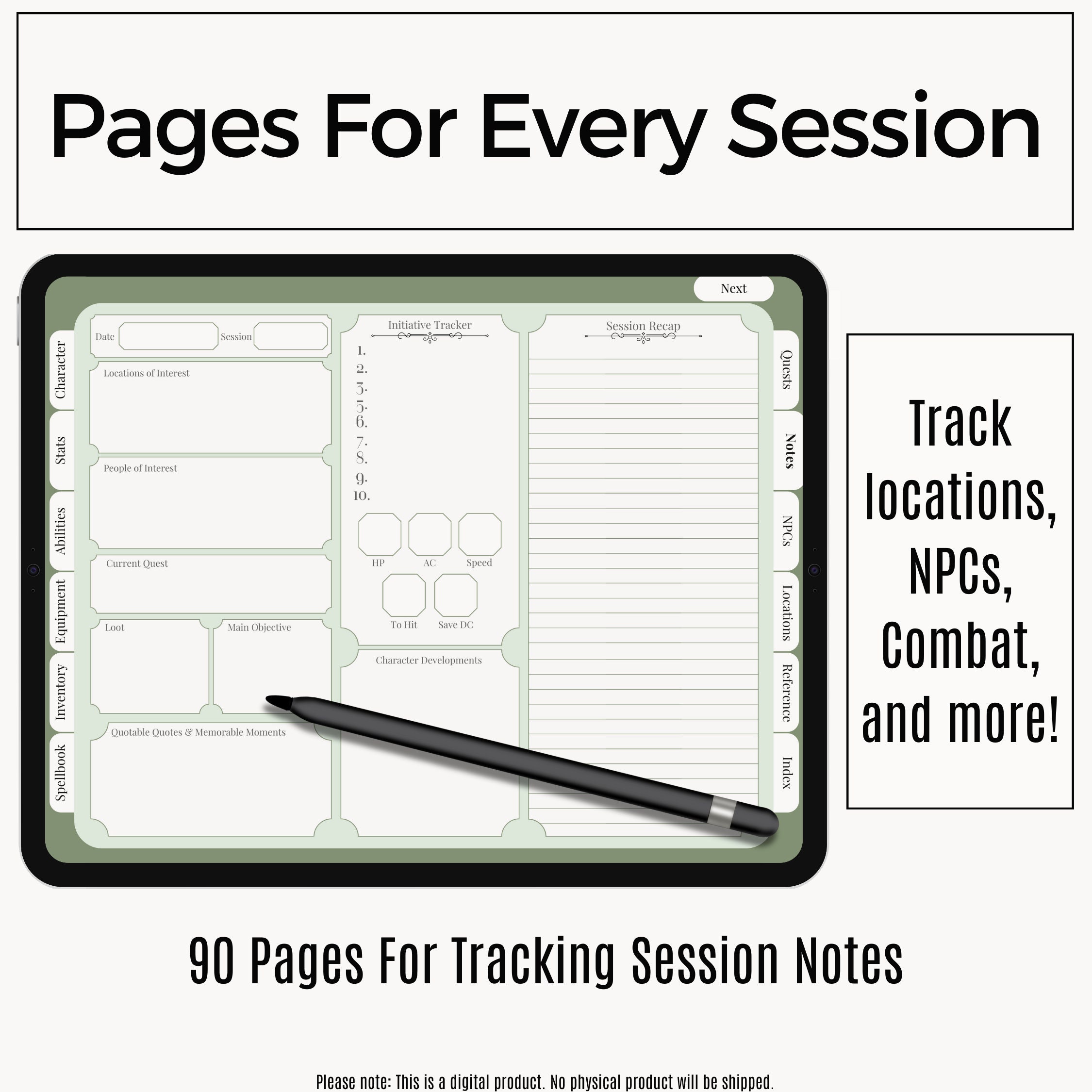 Digital Dnd Player Journal Goodnotes Green Dungeons and Dragons Journal ...