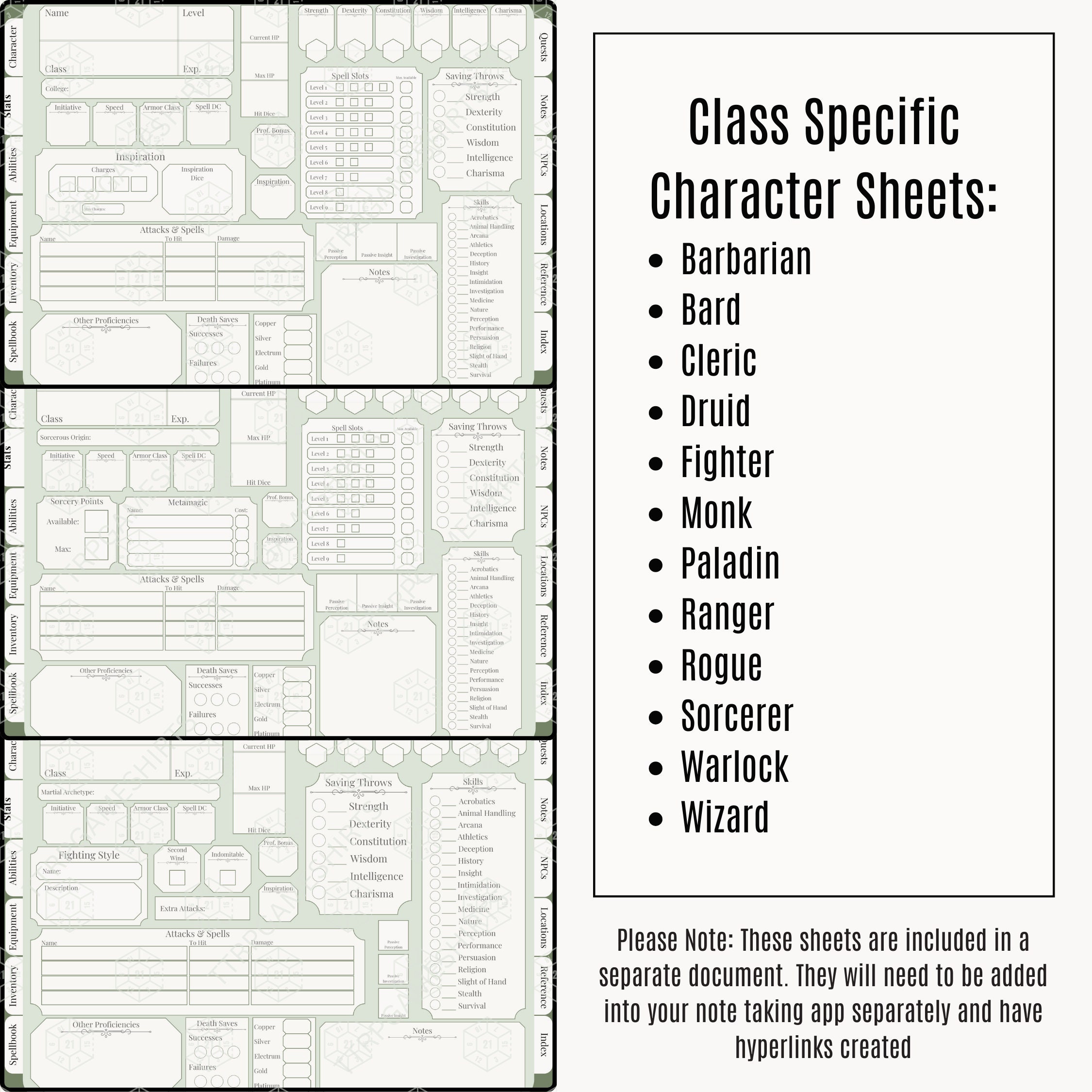 Digital Dnd Player Journal Goodnotes Green Dungeons and Dragons Journal ...