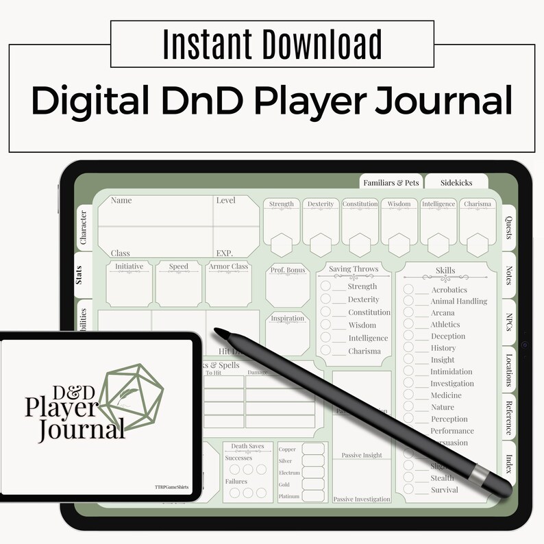 Digital Dnd Player Journal Goodnotes Green Dungeons and Dragons Journal ...
