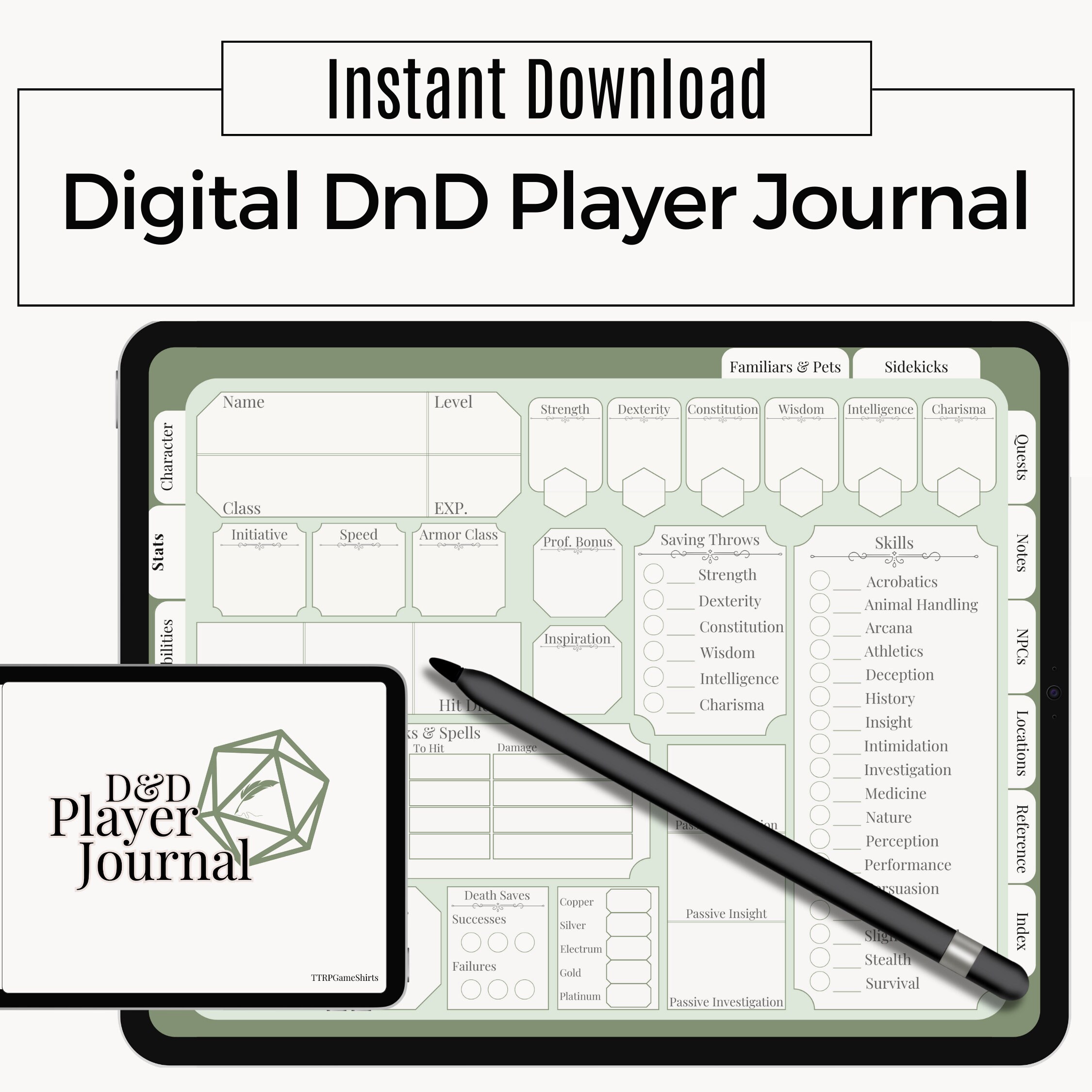 Digital Dnd Player Journal Goodnotes Green Dungeons and Dragons Journal ...