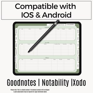 Digital Dnd Player Journal Goodnotes Green Dungeons and Dragons Journal ...