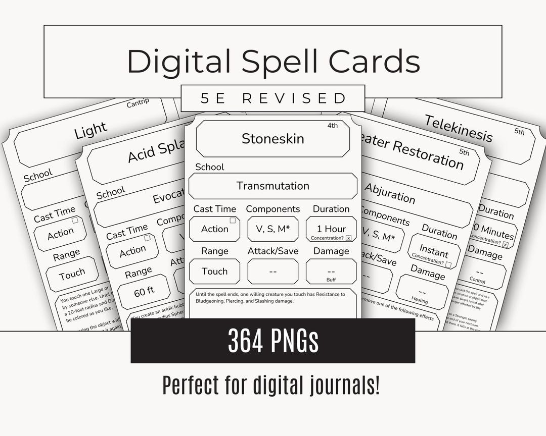 Digital Spell Cards for Dungeons and Dragons | for Dnd Journals | 364 ...