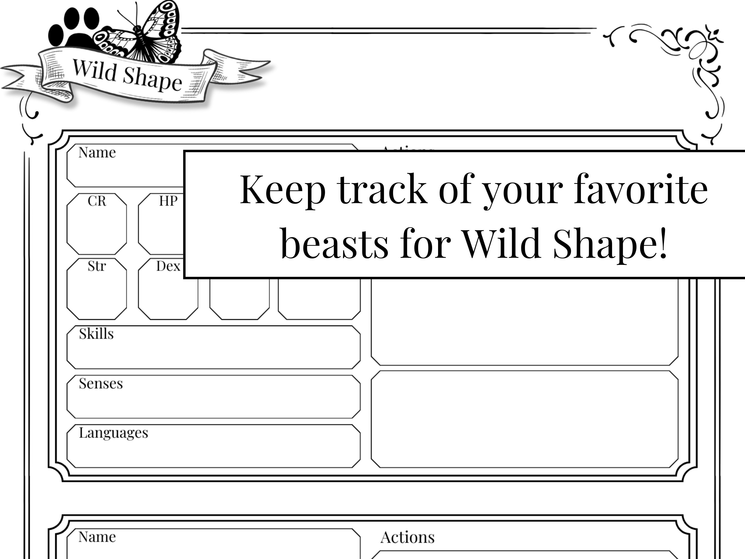 Digital Dnd Druid Character Sheet Wild Shape Spell Tracker Inventory ...