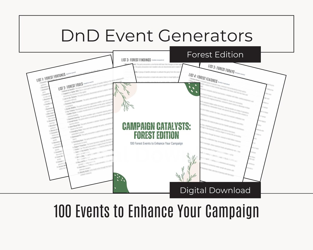Dnd Campaign Event Generator | Forest Edition | Includes 100 Ideas to ...