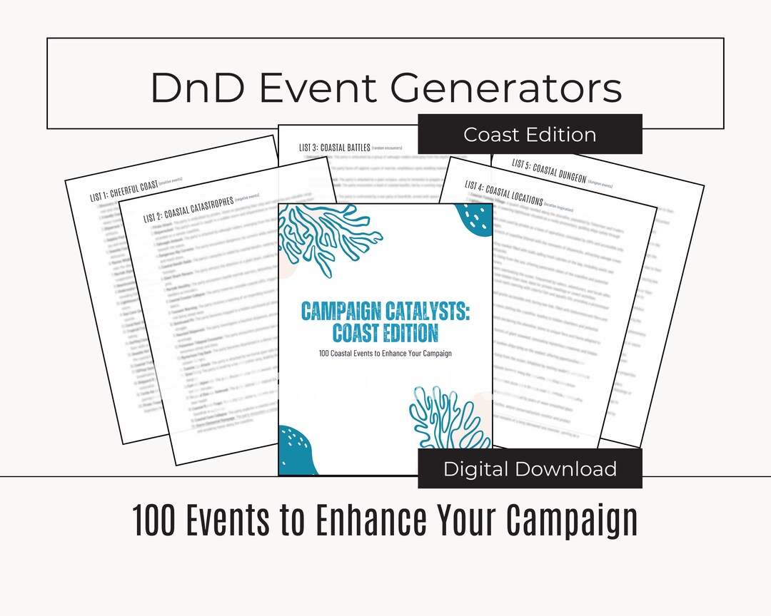 Dnd Campaign Event Generator | Coast Edition | Includes 100 Ideas to ...