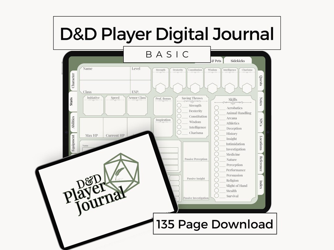 Digital Dnd Player Journal | Goodnotes Green Dungeons and Dragons ...