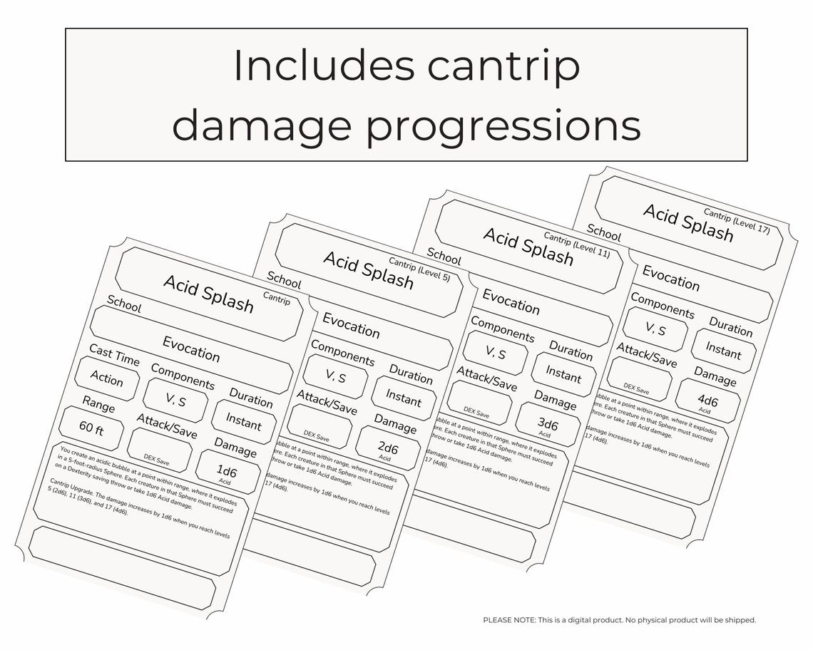 5e Revised 2024 Digital Spell Cards for Dungeons and Dragons | for Dnd ...