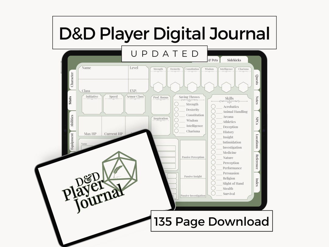 Digital Dnd Player Journal Goodnotes Green Dungeons and Dragons Journal ...