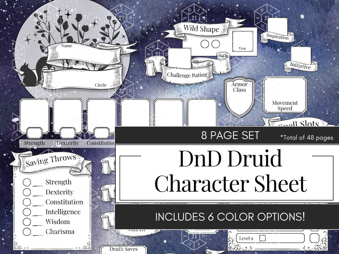 Digital Dnd Druid Character Sheet Wild Shape Spell Tracker Inventory ...